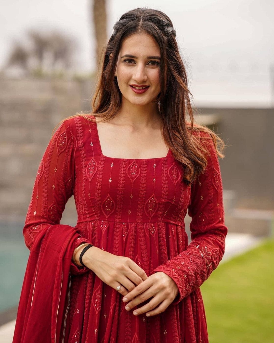 Maroon Embroidered Georgette Suit Set