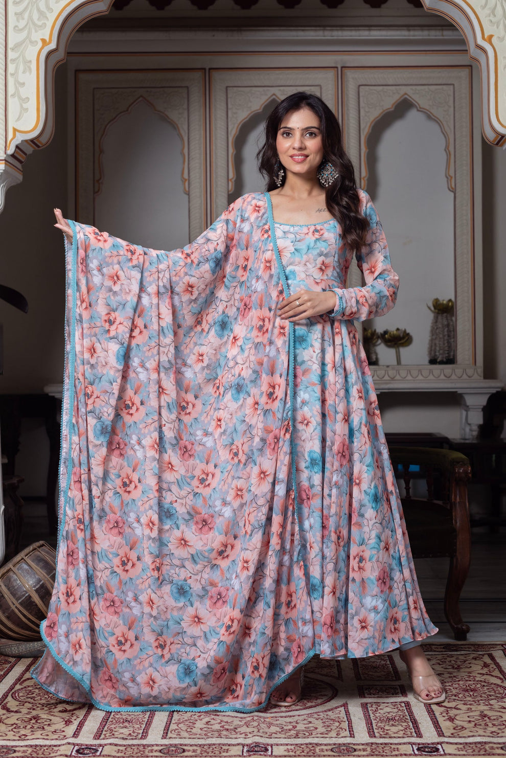 Gatika Digital Flower Printed Anarkali Suit with Dupatta For Function