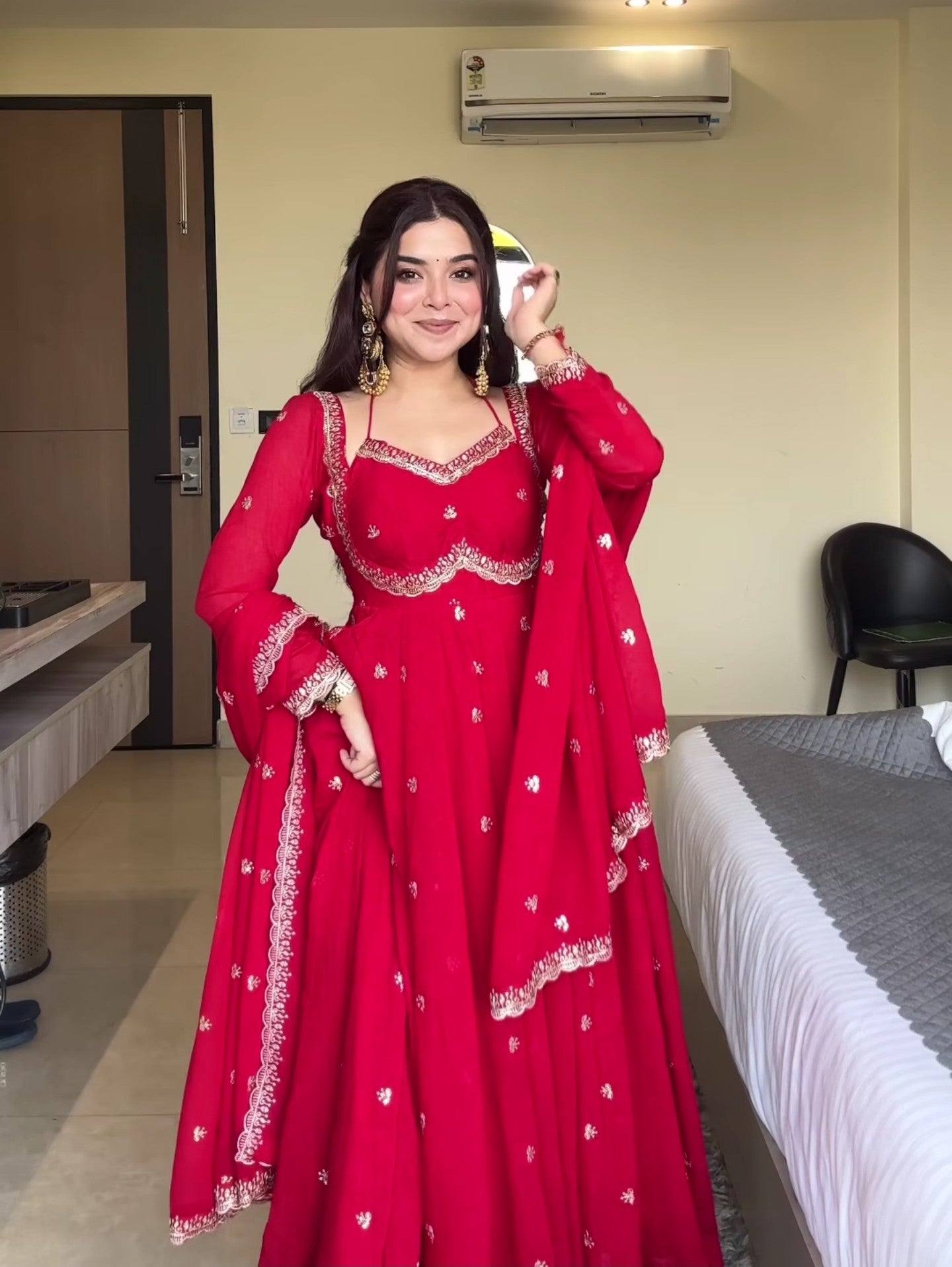 Neha Red Faux Georgette With Sequence Work Anarkali Suit