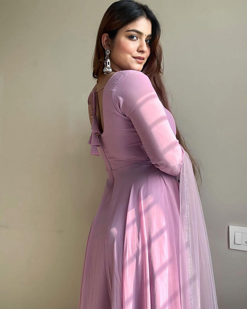 Kanak Mishra In Onion Color Celebrity Anarkali Three Piece Suit