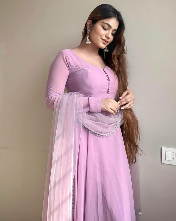 Kanak Mishra In Onion Color Celebrity Anarkali Three Piece Suit