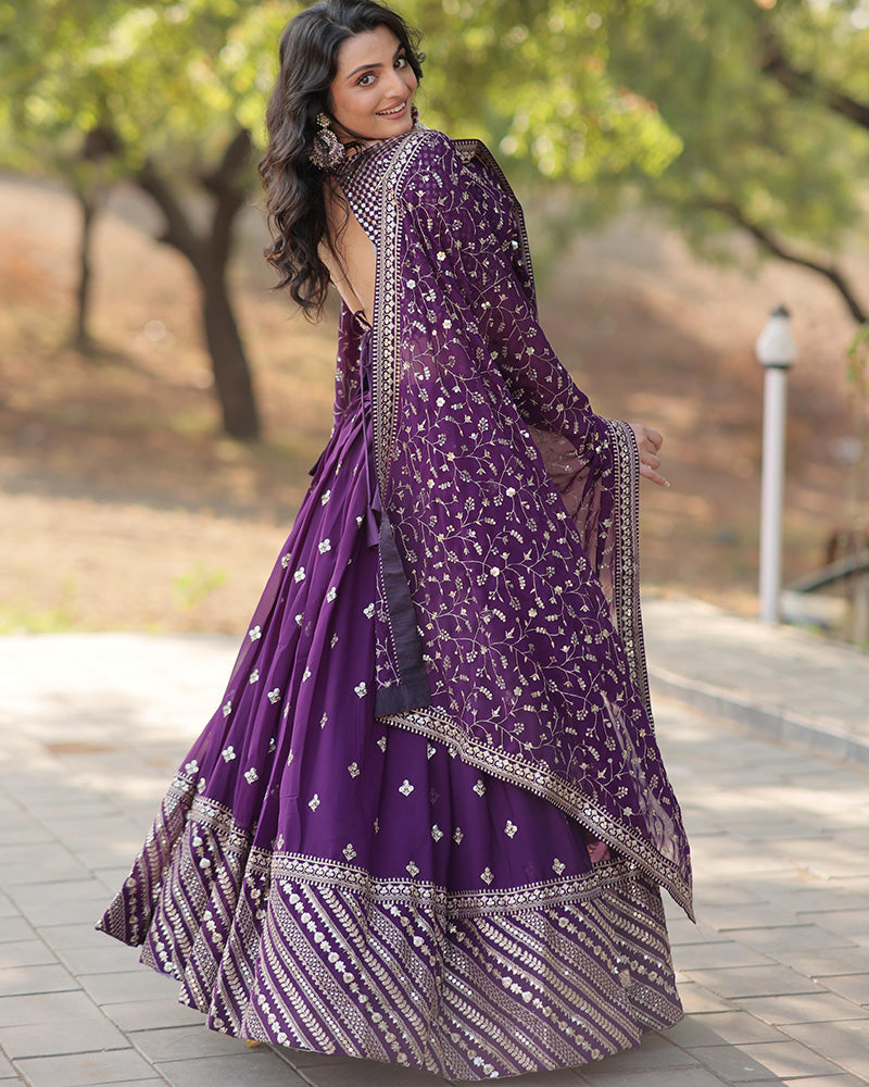 Wedding Wear Blooming Dark Purple Lehenga Choli